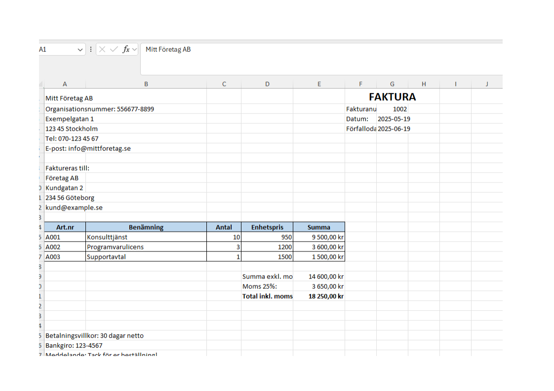 Professionell fakturamall i Excel – Gratis att ladda ner - LearnE
